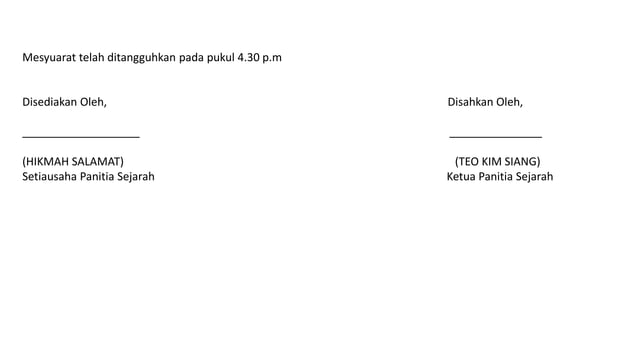 Agenda Mesyuarat dan Contoh Lengkap Catatan Minit Mesyuarat Panitia Sejarah | PPTX