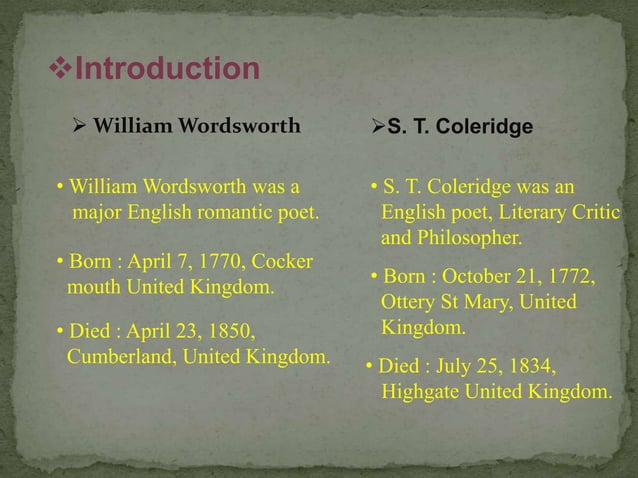 Wordsworth and Coleridge : Their Poetic creed | PPTX | Poetry | Books ...