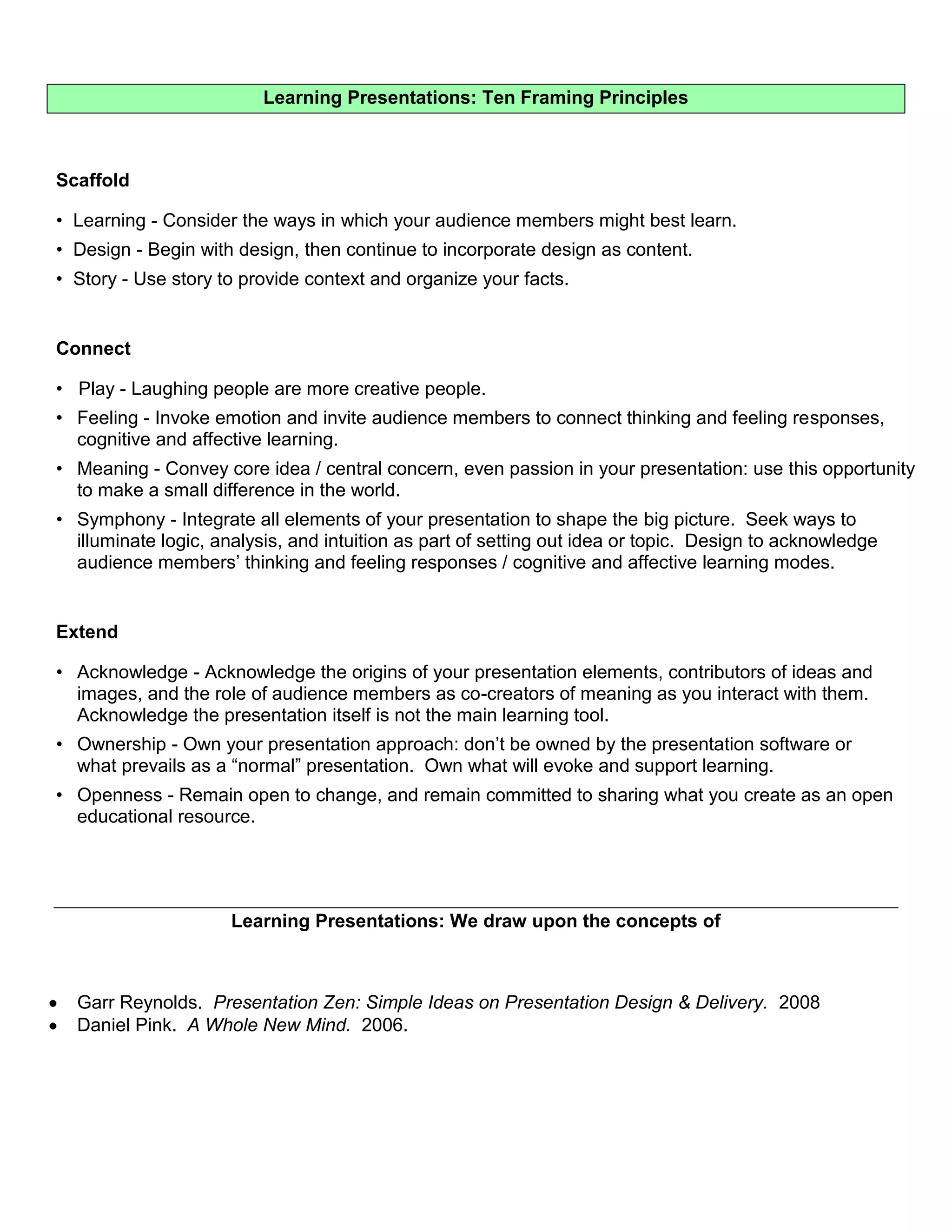 Learning Presentations: Handouts | DOCX