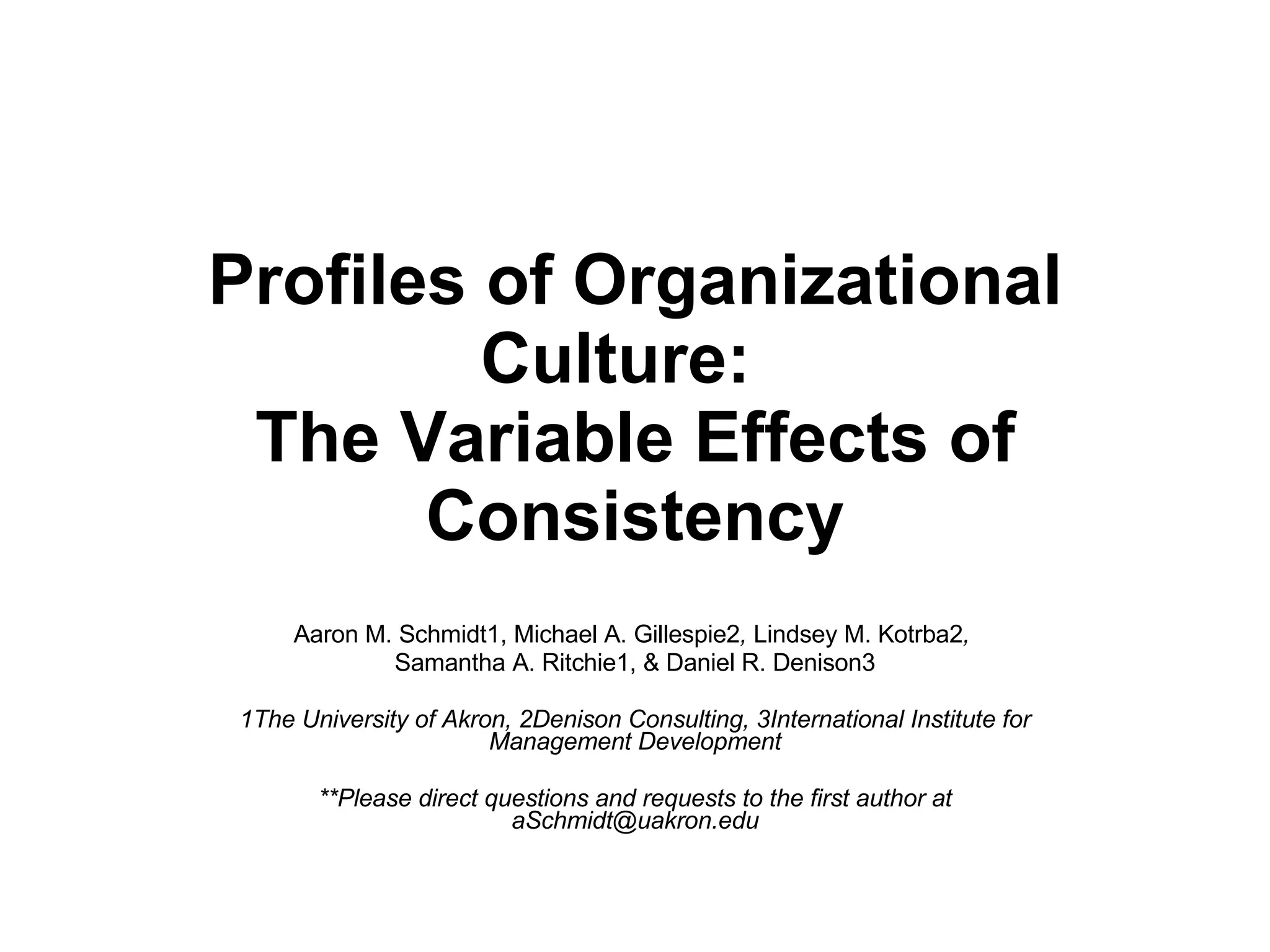 Presentation S I O P Profiles Of Organizational Culture | PPT