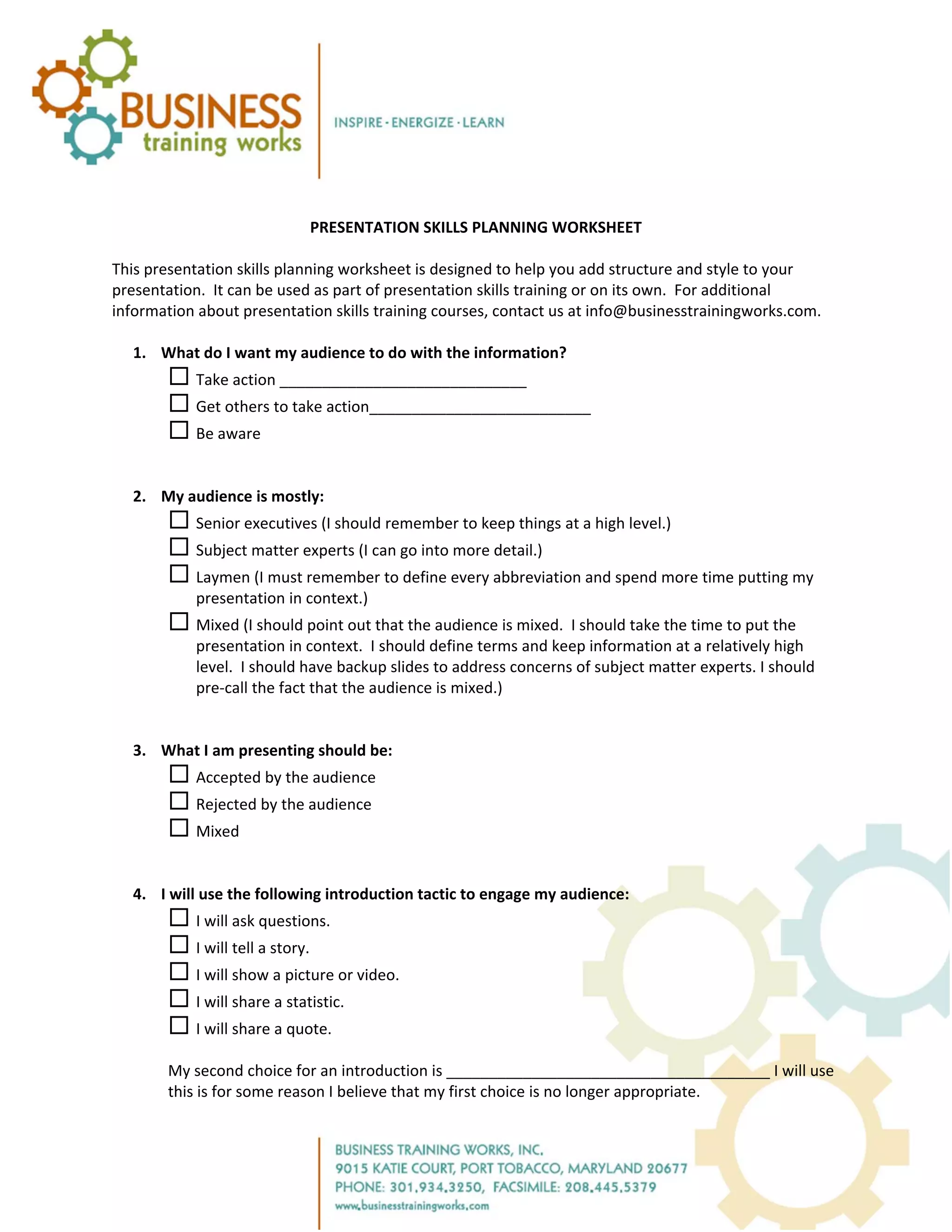 Presentation skills planning_worksheet | PDF
