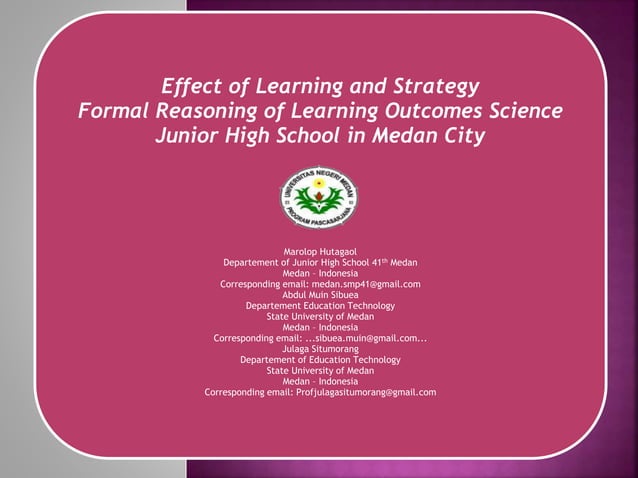 Effect of learning and strategy formal reasoning of learning outcomes | PPT