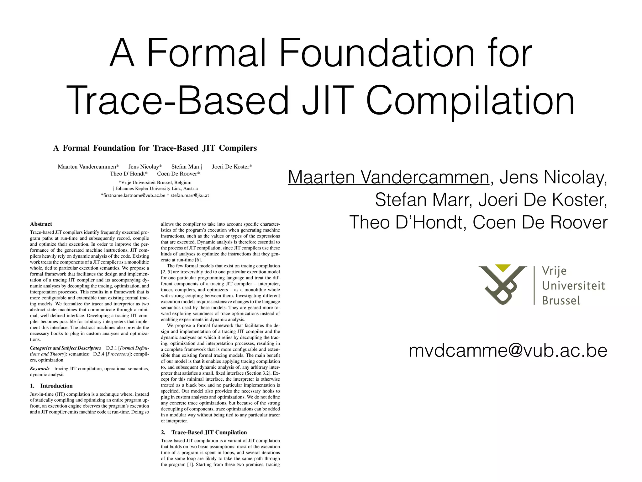 Presentation Slides For A Formal Foundation For Trace Based Jit Compilation Ppt