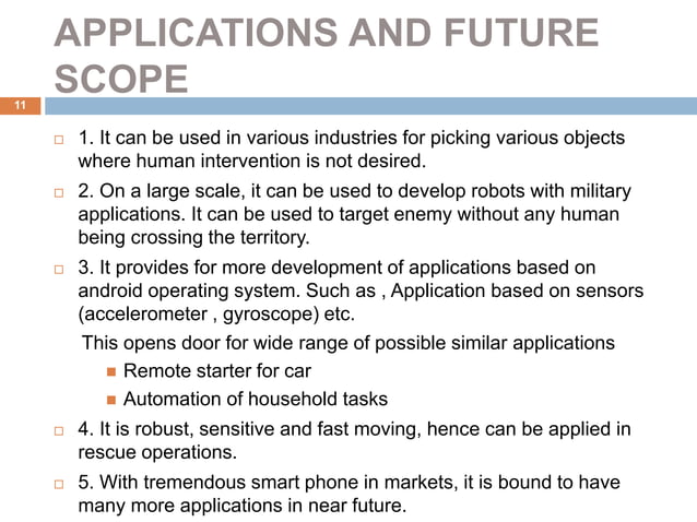 Presentation slides on android controlled robot | PPTX