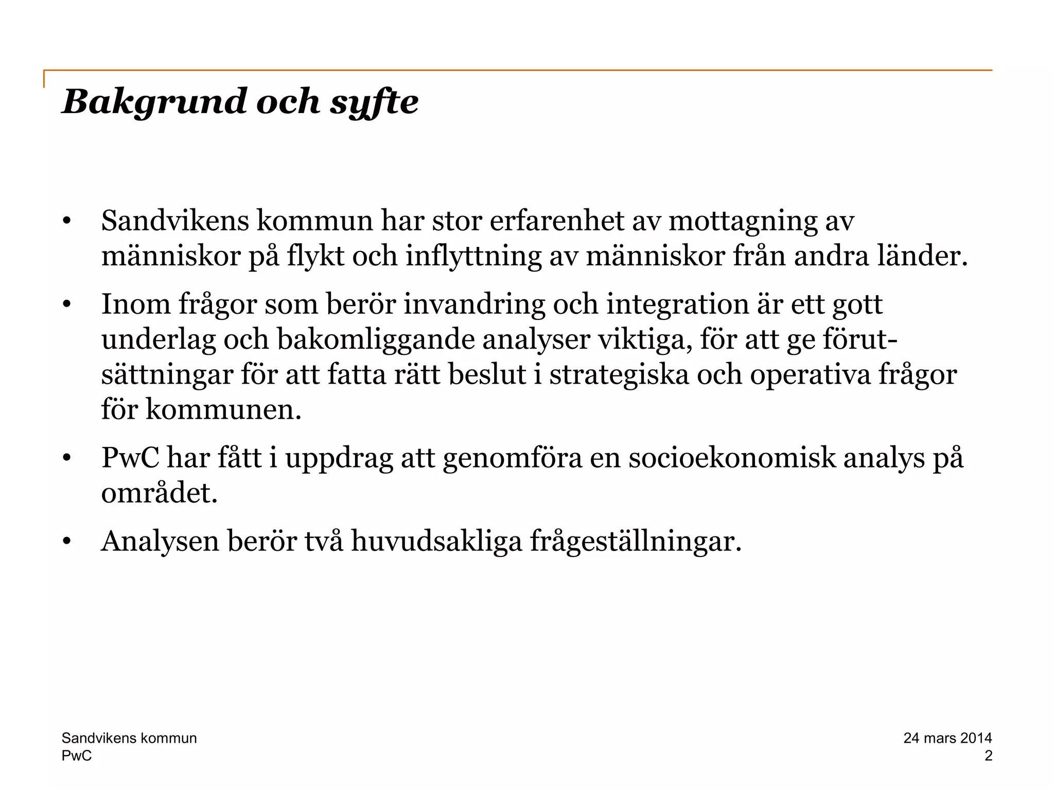 Presentationsbilder; Socioekonomisk analys, invandring Sandvikens kommun | PDF