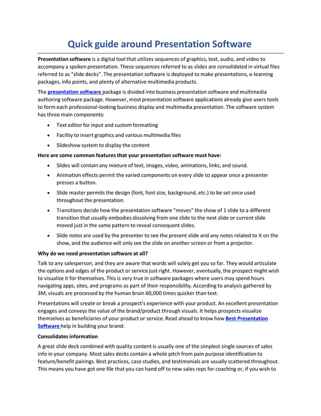 Quick guide around Presentation Software | PPTX