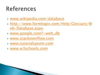 Presentations on web database | PPTX