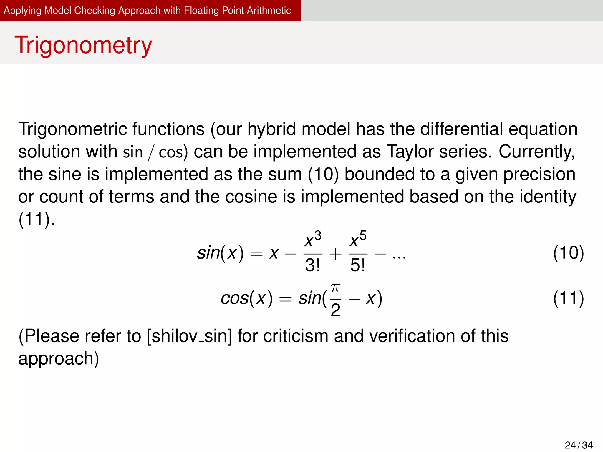 Applying Model Checking Approach with Floating Point Arithmetic for ...