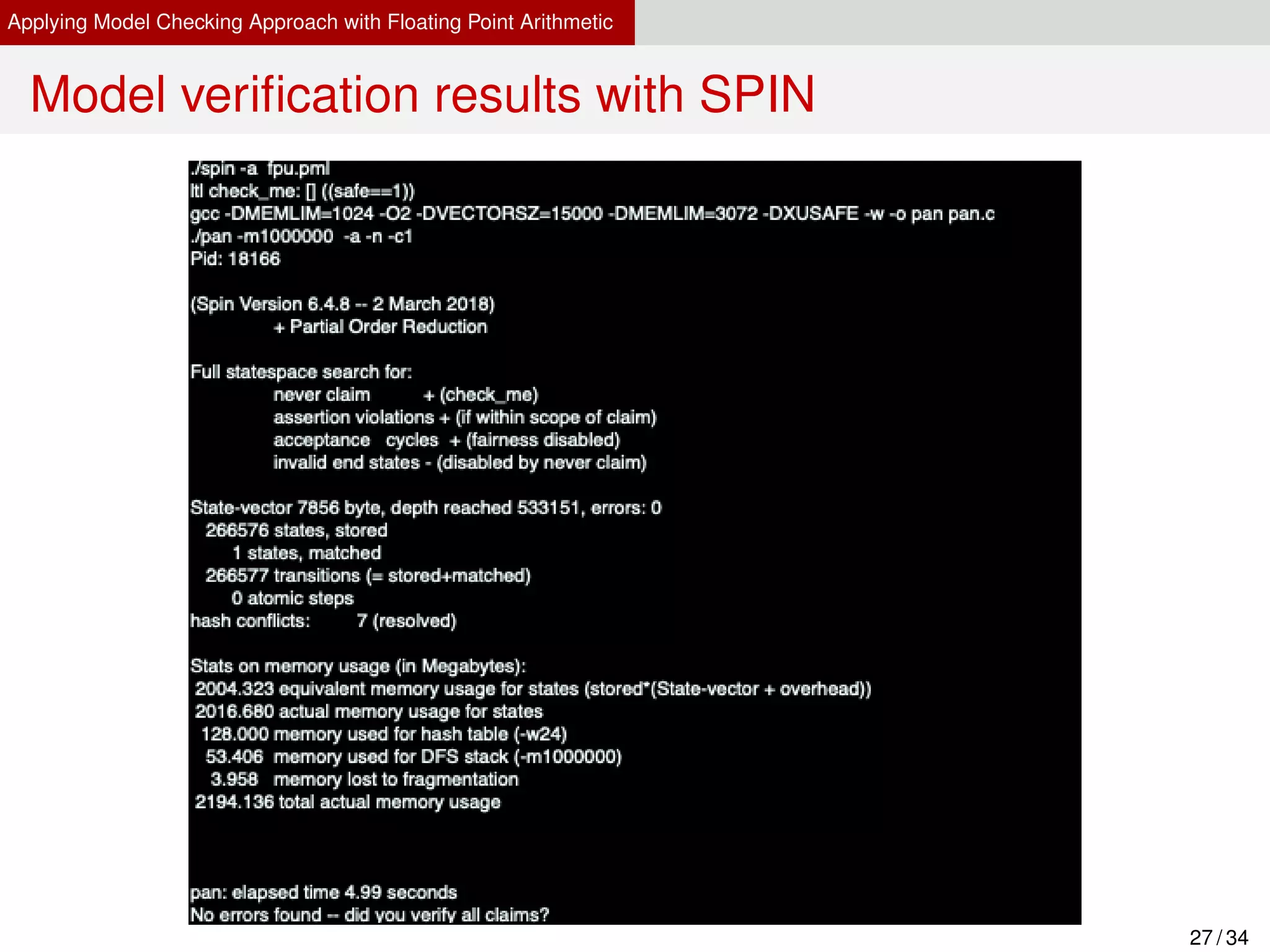 Applying Model Checking Approach With Floating Point Arithmetic For Verification Of Air