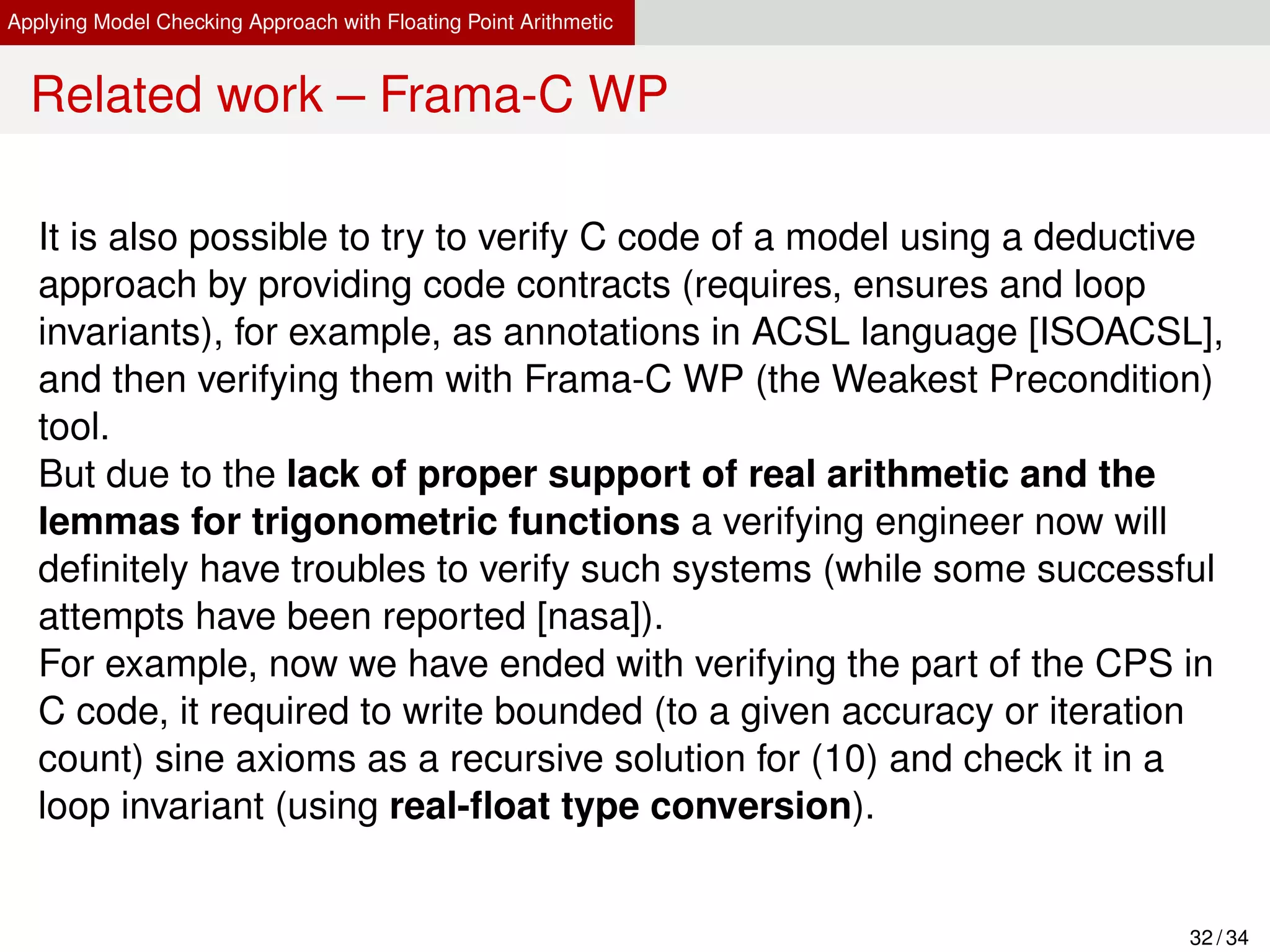 Applying Model Checking Approach With Floating Point Arithmetic For Verification Of Air