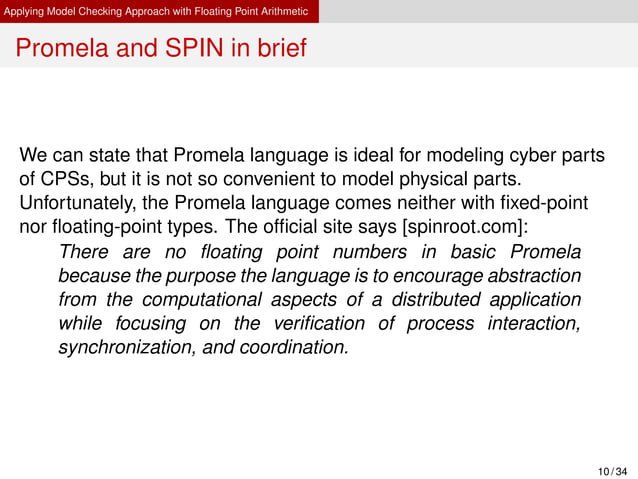 Applying Model Checking Approach With Floating Point Arithmetic For Verification Of Air