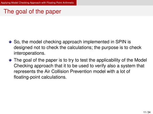 Applying Model Checking Approach with Floating Point Arithmetic for ...