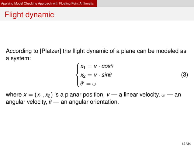 Applying Model Checking Approach With Floating Point Arithmetic For Verification Of Air