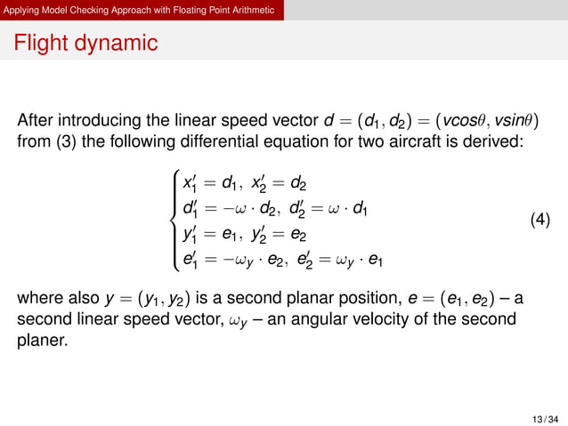 Applying Model Checking Approach With Floating Point Arithmetic For Verification Of Air