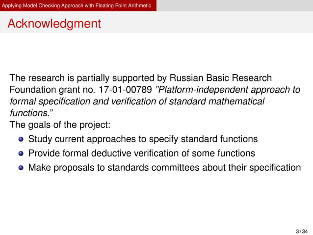 Applying Model Checking Approach With Floating Point Arithmetic For Verification Of Air