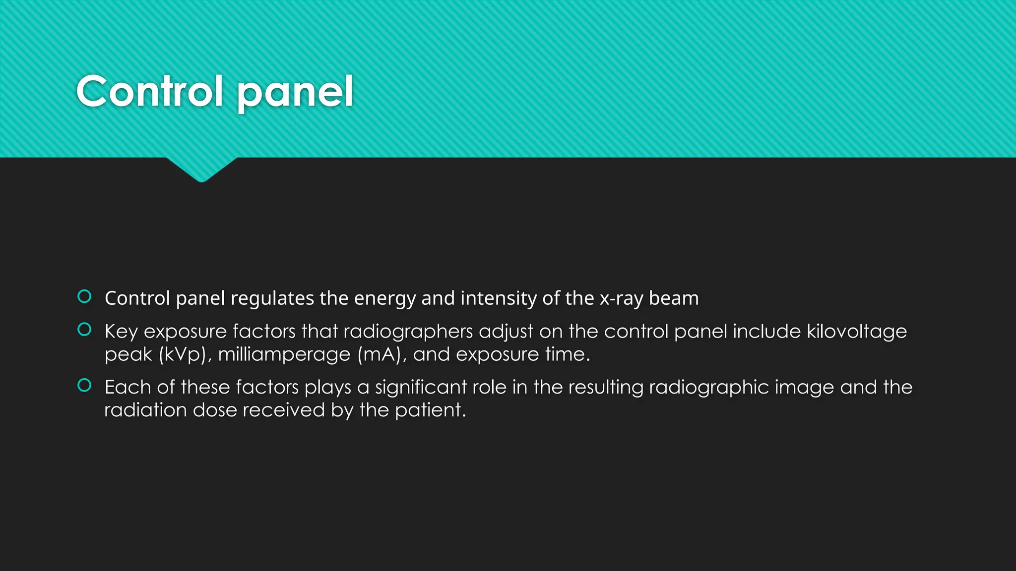 diagnostic imaging control panel: film, cassettes and exposure factors ...