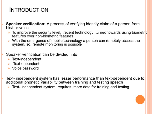 SPEAKER VERIFICATION | PPTX