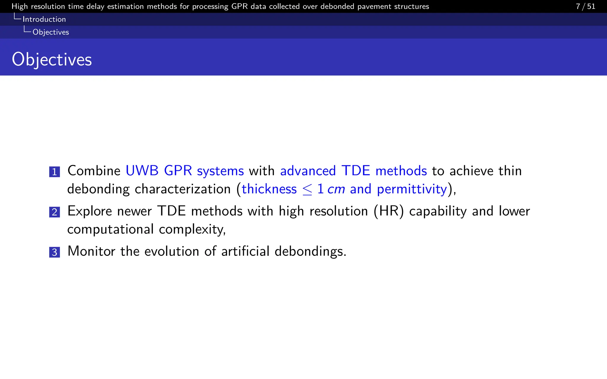 Thesis defense: Debonding characterization using GPR and high resolution methods | PDF