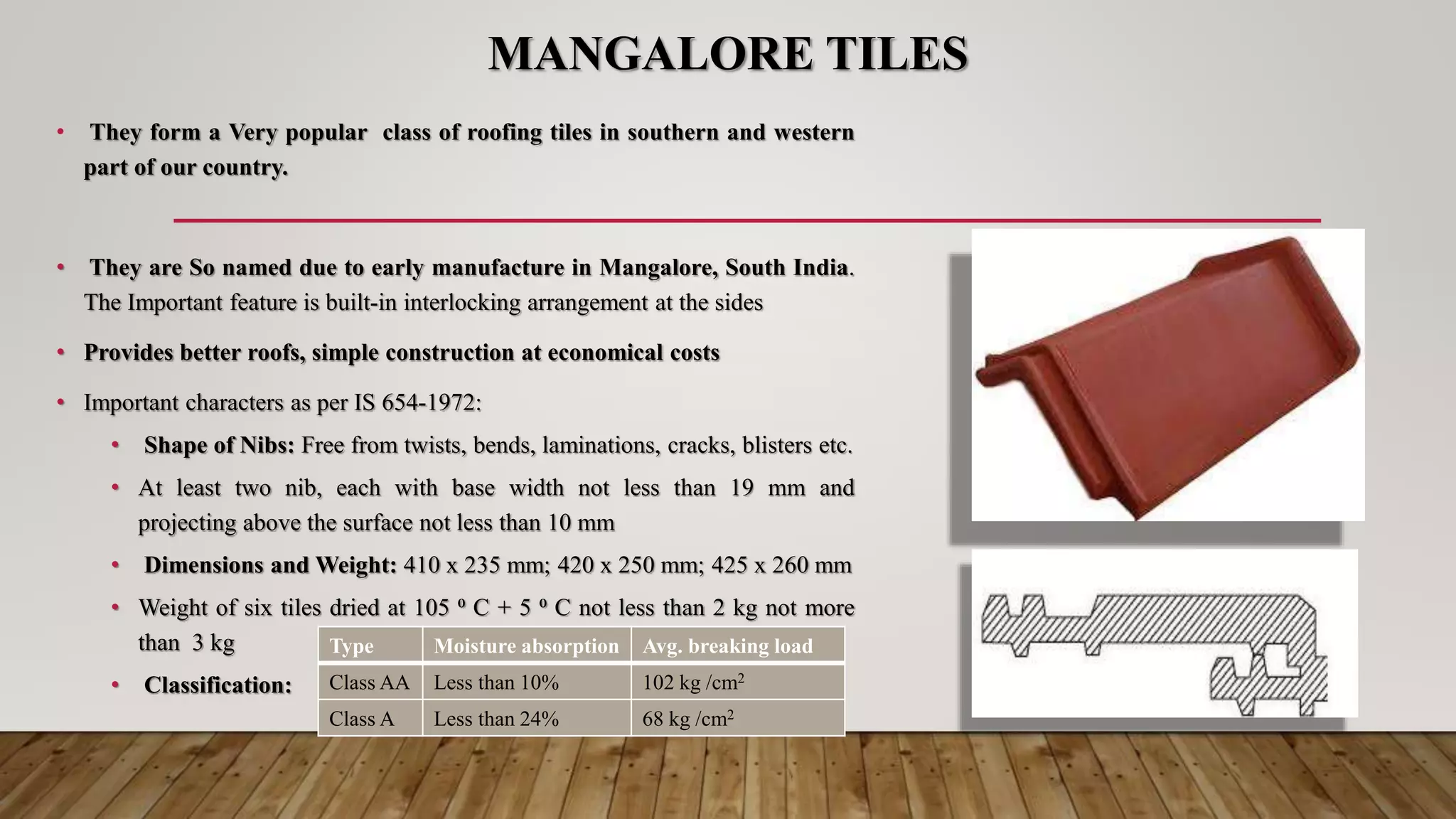 TILES, MANUFACTURE,TYPES, CHARACTERISTICS OF GOOD TILES | PPTX