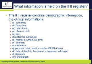 Individual Health Identifier (Ireland) - Privacy Impact Assessment | PPT