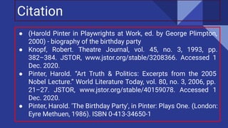Political reading of The Birthday party by Harold Pinter | PDF