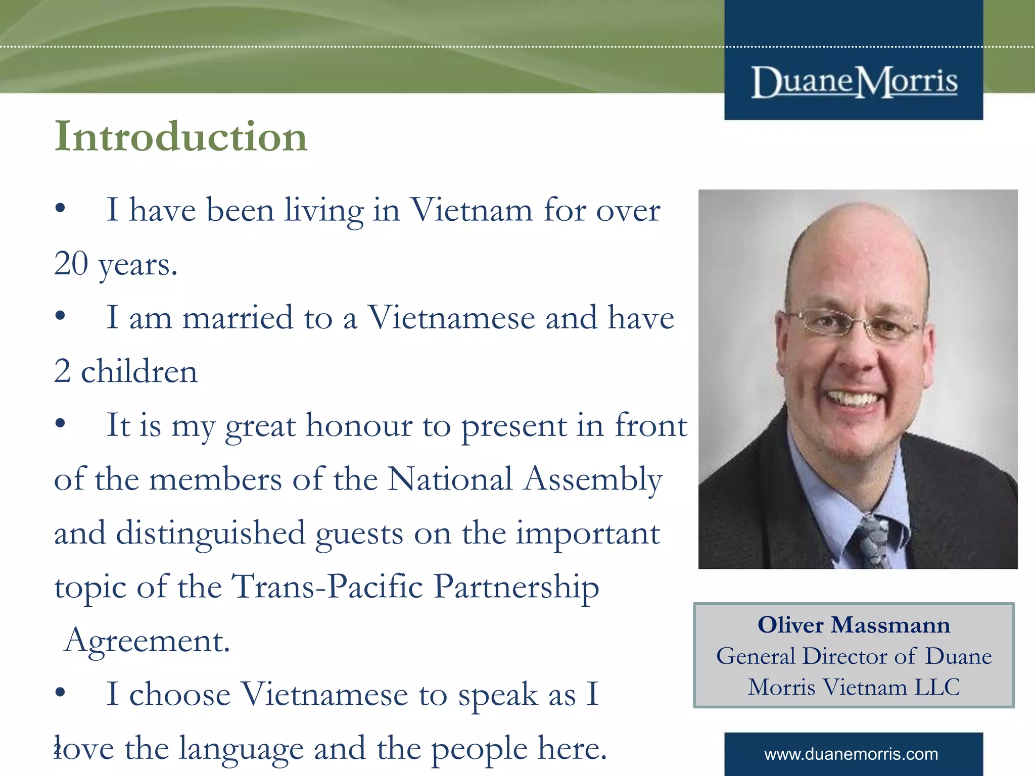 Lawyer in Vietnam Oliver Massmann presenting to the Members of the National Assembly of Vietnam ...