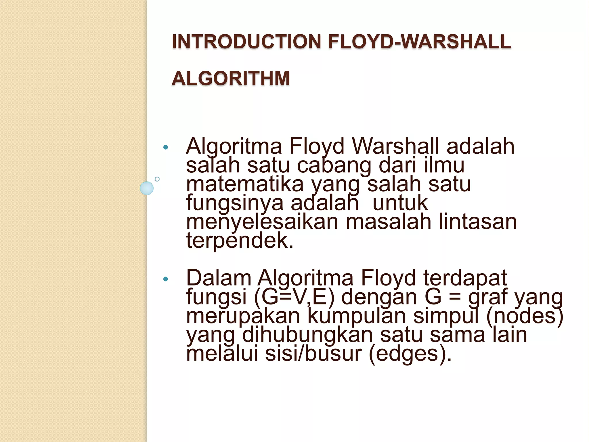 Algoritma pencarian lintasan jalur terpendek | PPTX