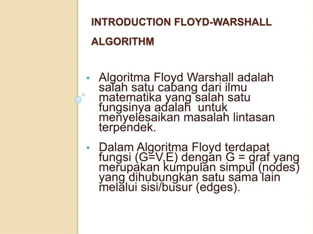 Algoritma pencarian lintasan jalur terpendek | PPTX
