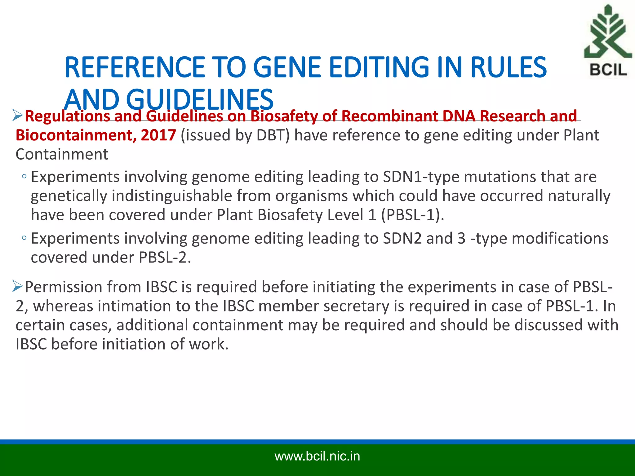 Biosafety Assessment and Regulations of Gene Editing | PPTX