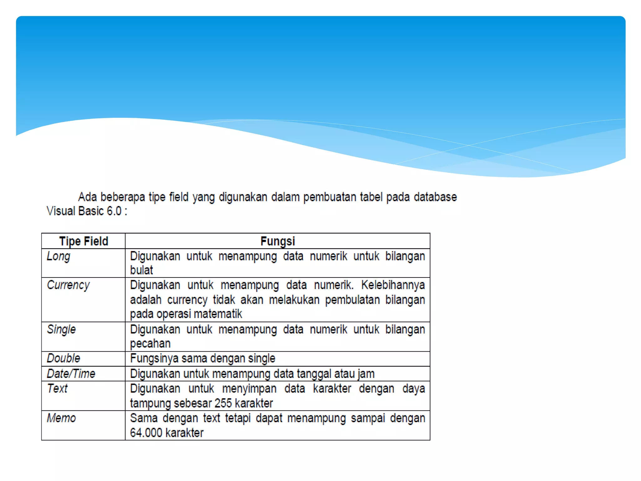 Membuat Data Base Pada Visual Basic 6.0 | PPTX