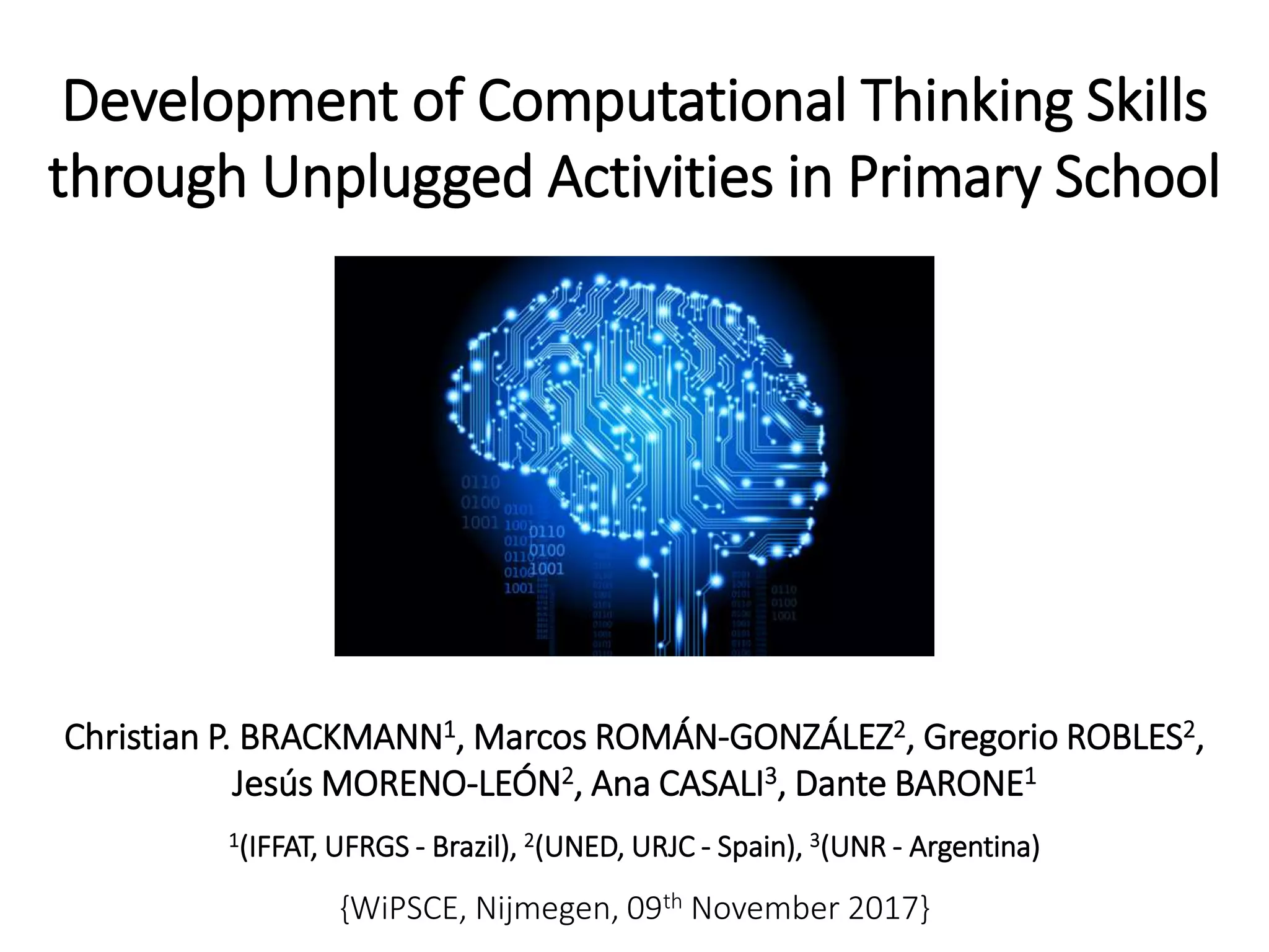 Presentation for WiPSCE 2017 - Development of Computational Thinking ...