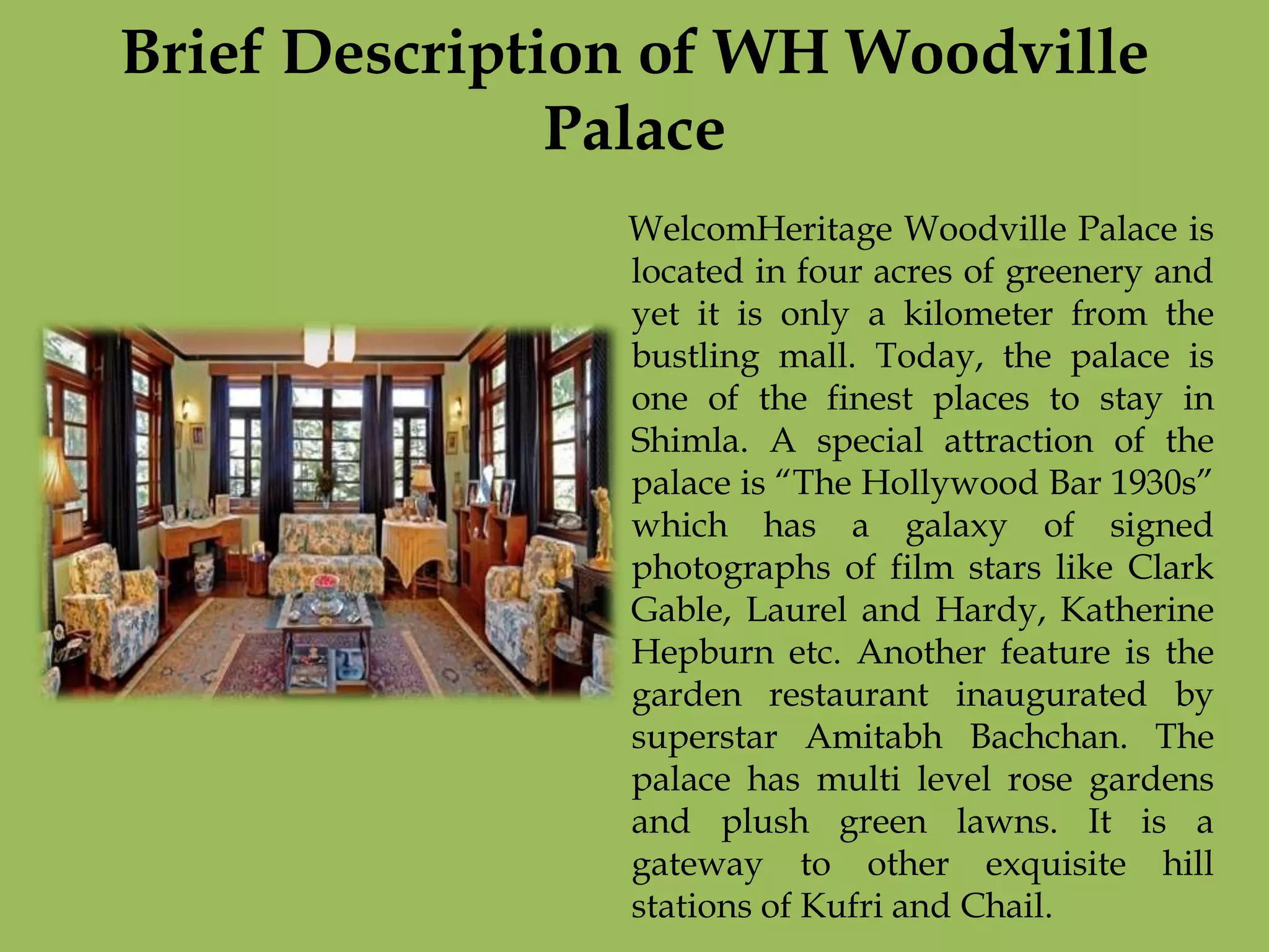 WelcomHeritage Woodville Palace | PPTX