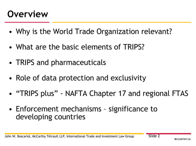 Pharmaceuticals and the WTO TRIPS Agreement | PPT