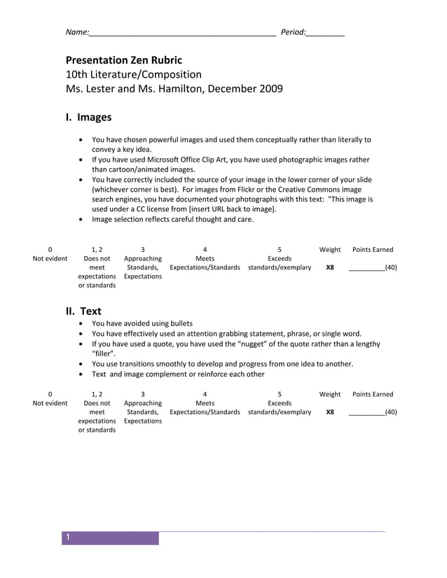 Presentation Zen Rubric | PDF