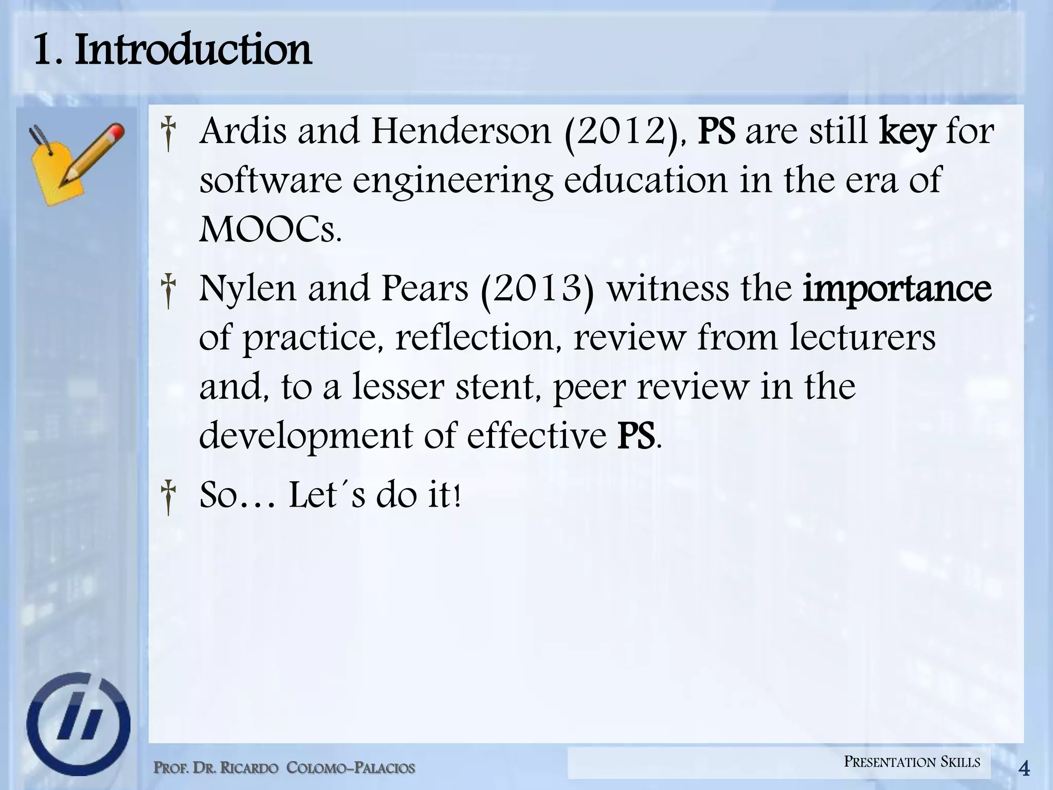 Improving presentation skills in the context of software project ...