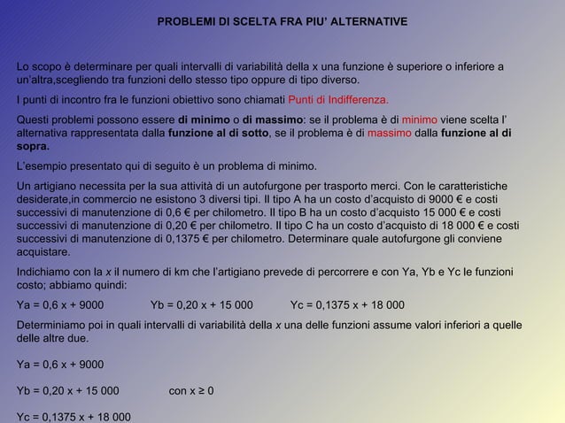 Problemi di scelta nel caso continuo | PPT