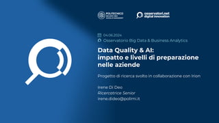 Presentazione Irion e PoliMi - Oss. Data Quality e IA | PPT