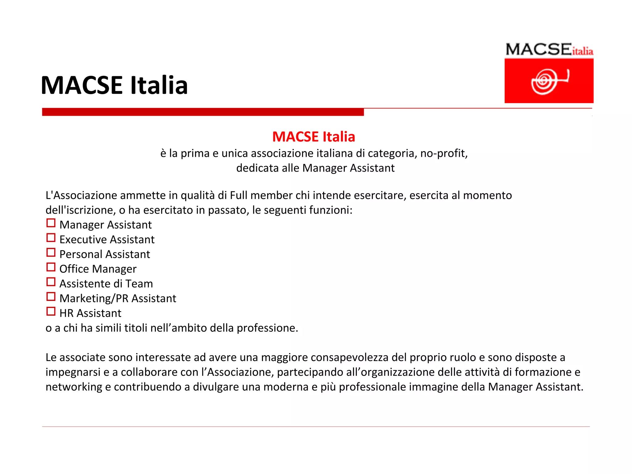 Presentazione MACSE Italia | PPT