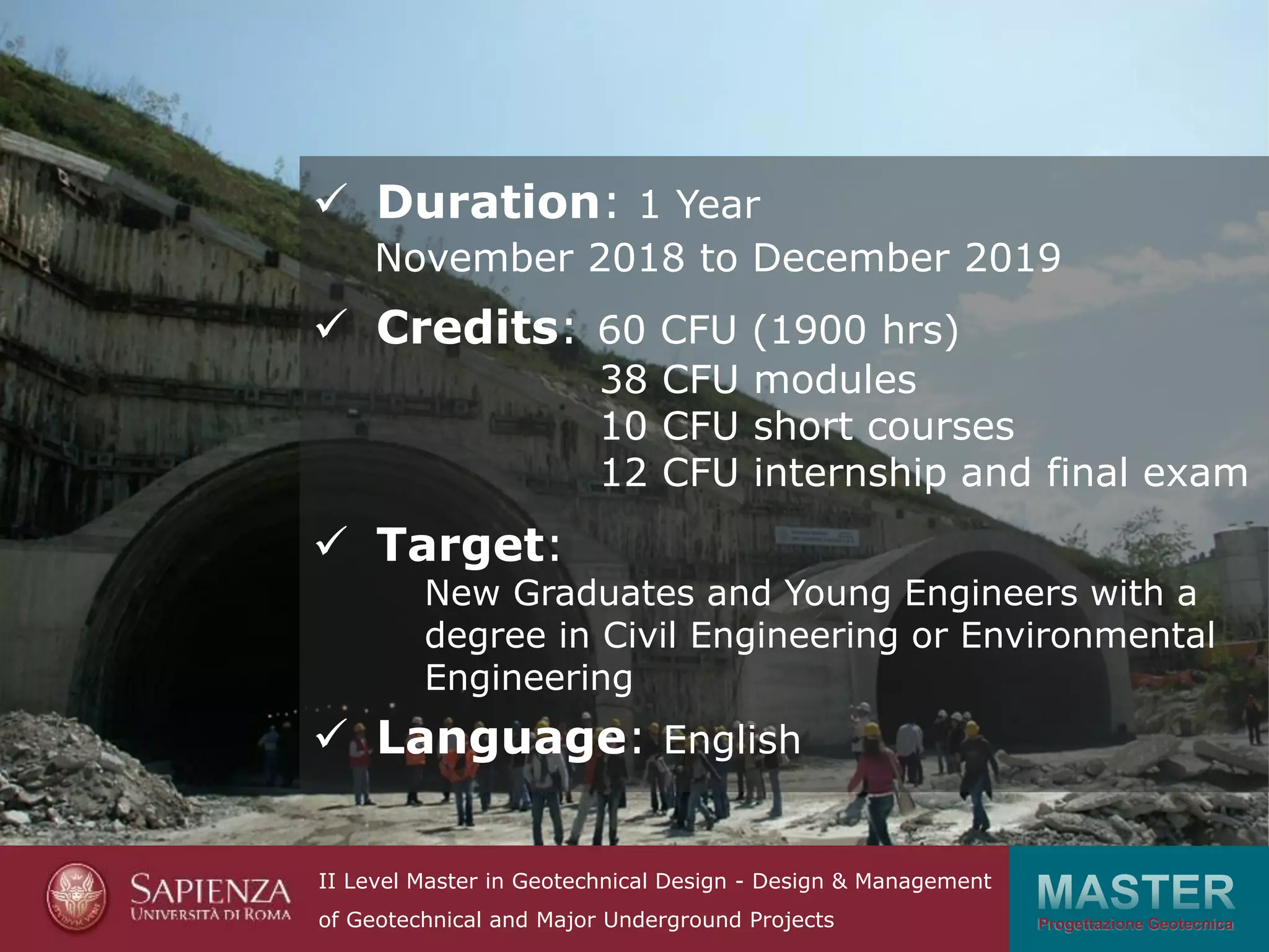II Level Master in Geotechnical Design: Design & Management of ...