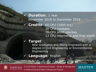 II Level Master in Geotechnical Design: Design & Management of ...