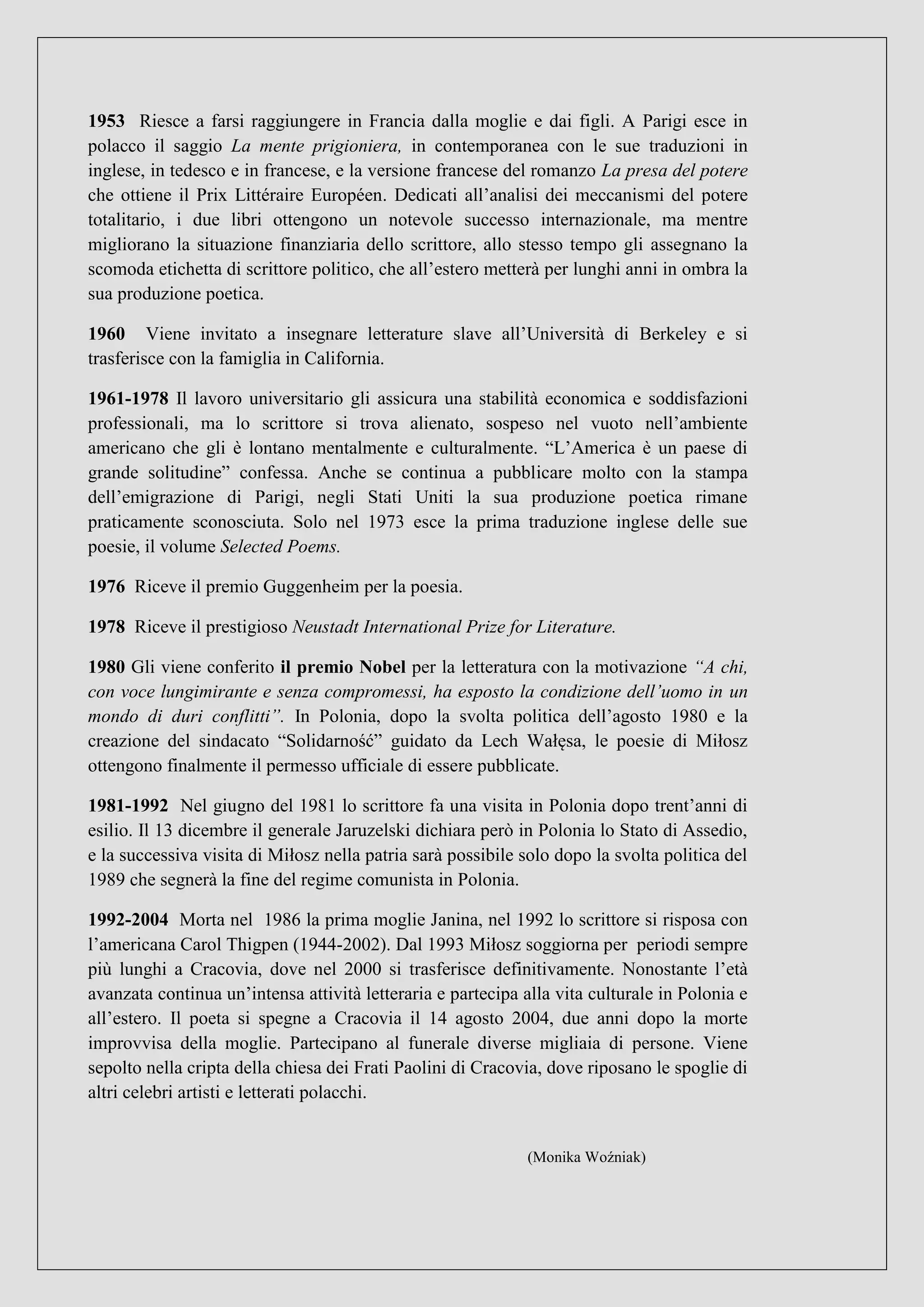 Presentazione mostra milosz | PDF