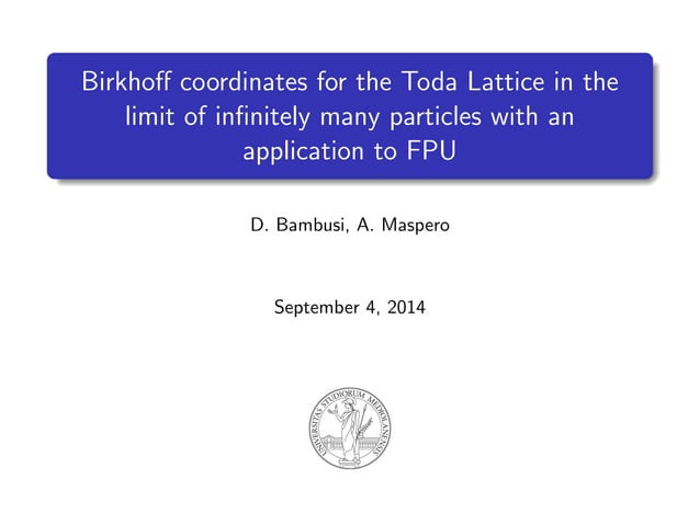 Birkhoff coordinates for the Toda Lattice in the limit of infinitely ...