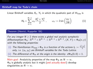 Birkhoff coordinates for the Toda Lattice in the limit of infinitely ...
