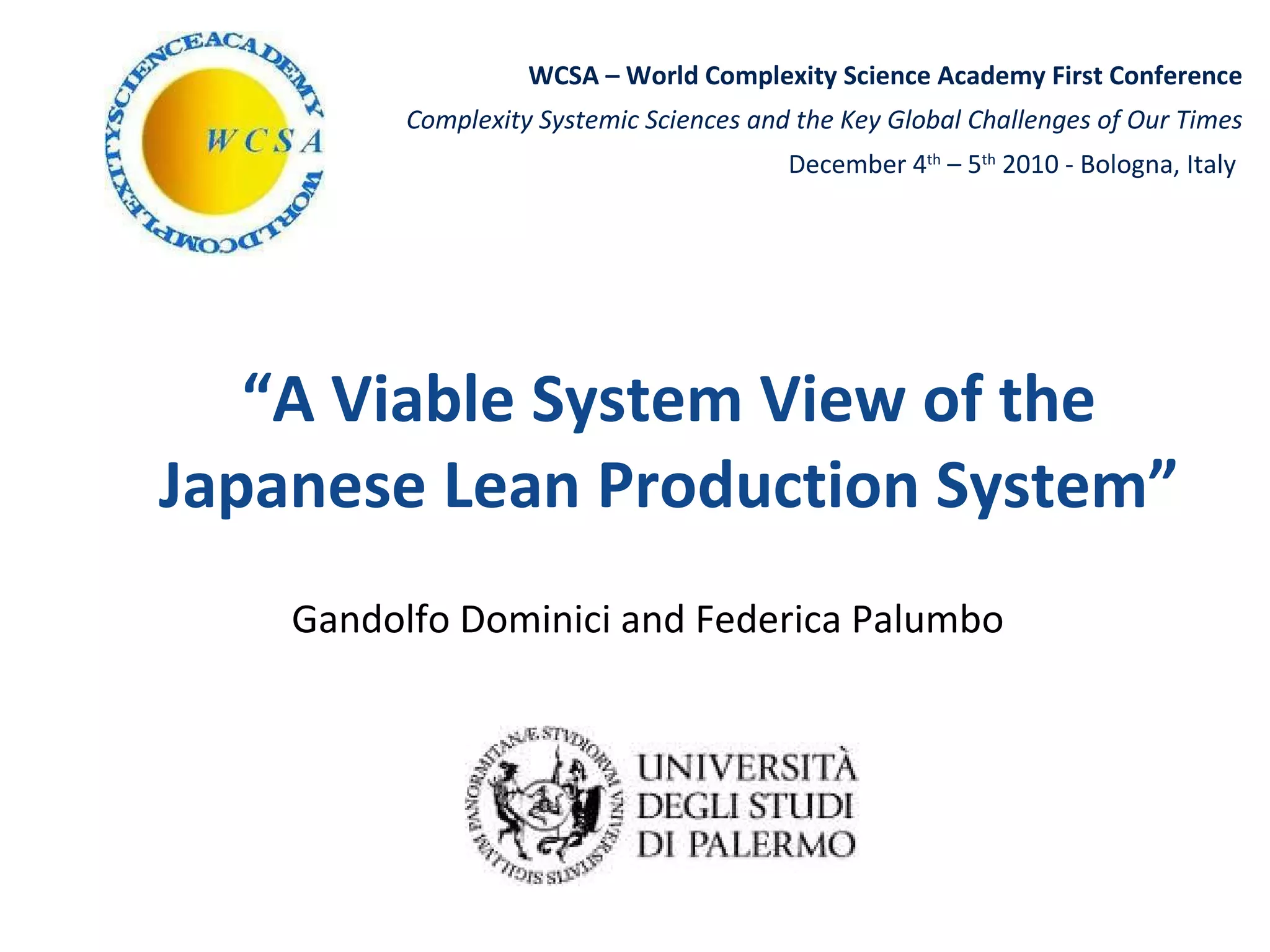 A Viable System View of the Japanese Lean Production System | PPT