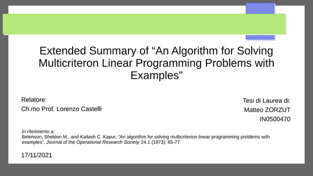 Extended Summary of “An Algorithm for Solving Multicriteron Linear Programming Problems with ...