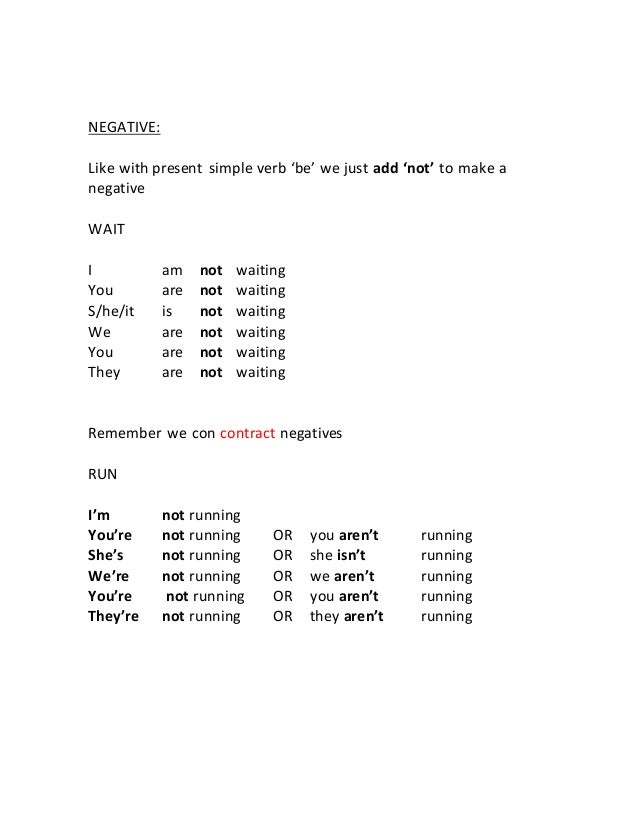 Present Continuous Negative Examples Present Continuous Examples Tense ...