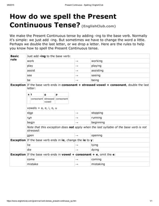 Present continuous - spelling rules | PDF