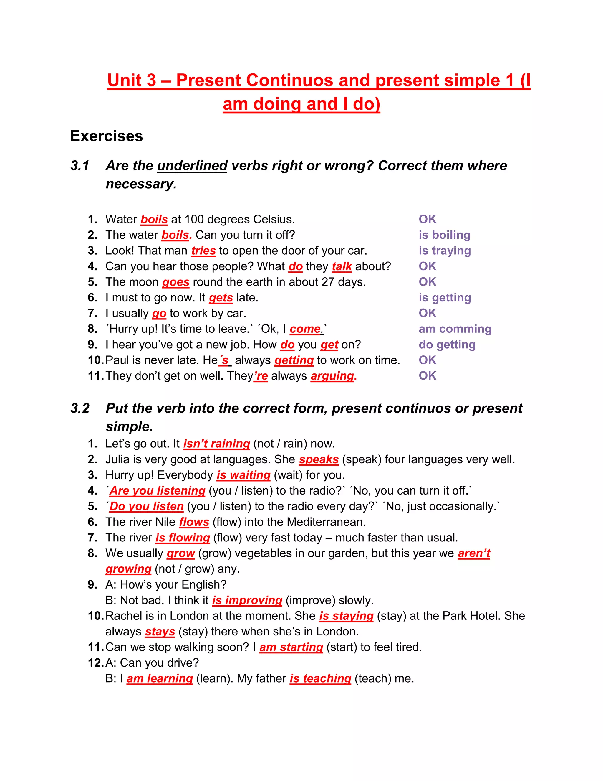 Present continuous and present simple | DOCX