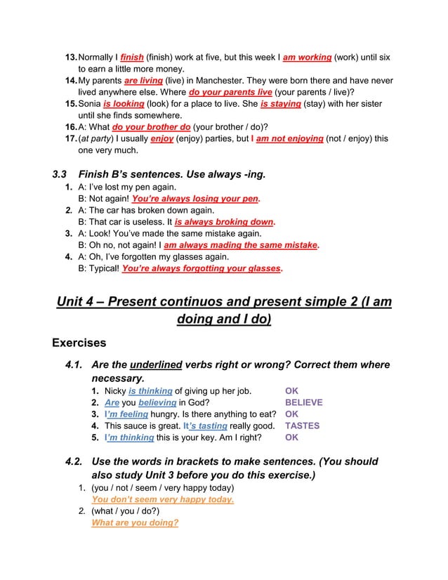 Present continuous and present simple | DOCX