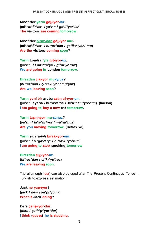 Present continuous and present perfect continuous tenses in turkish ...